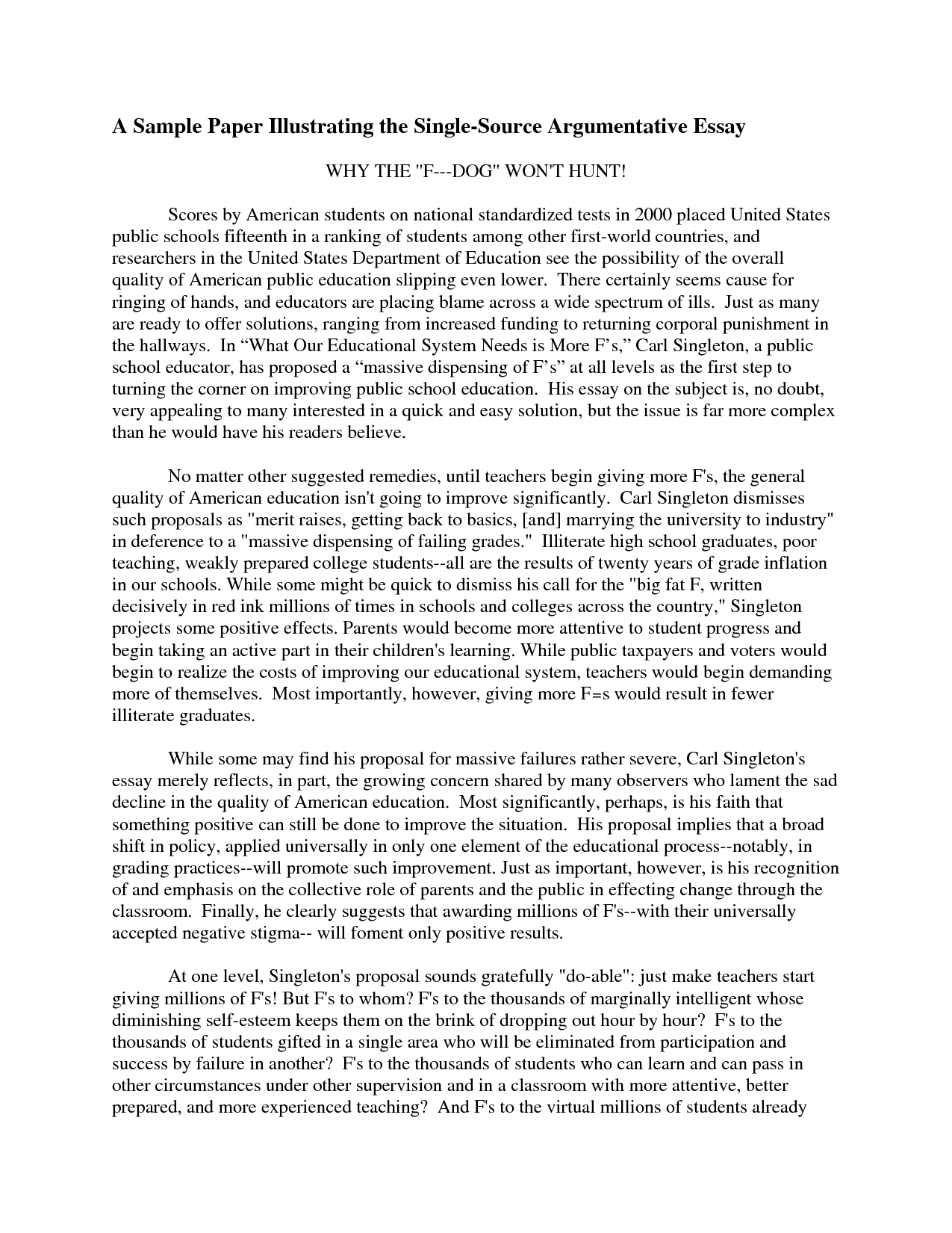 Argumentative Essay Examples College In Catalog